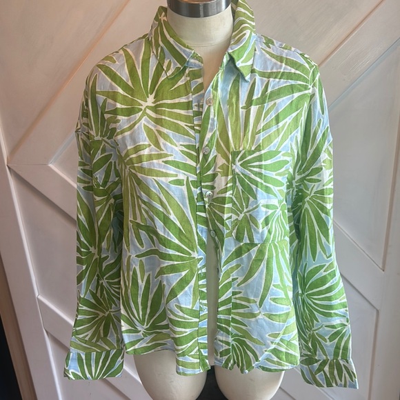 Sigrid Olsen | Tops | Sigrid Olsen Green And White Button Down Shirt ...